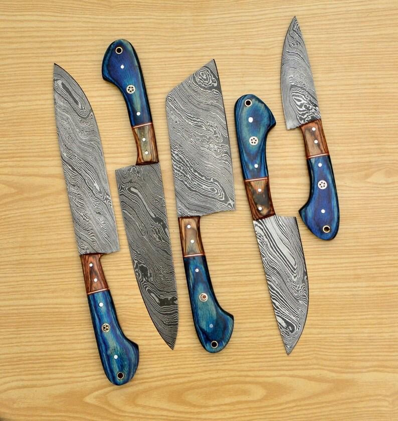 Hand Forged Damascus Steel Chef Knife- Handmade Kitchen Knives Set 5 ...