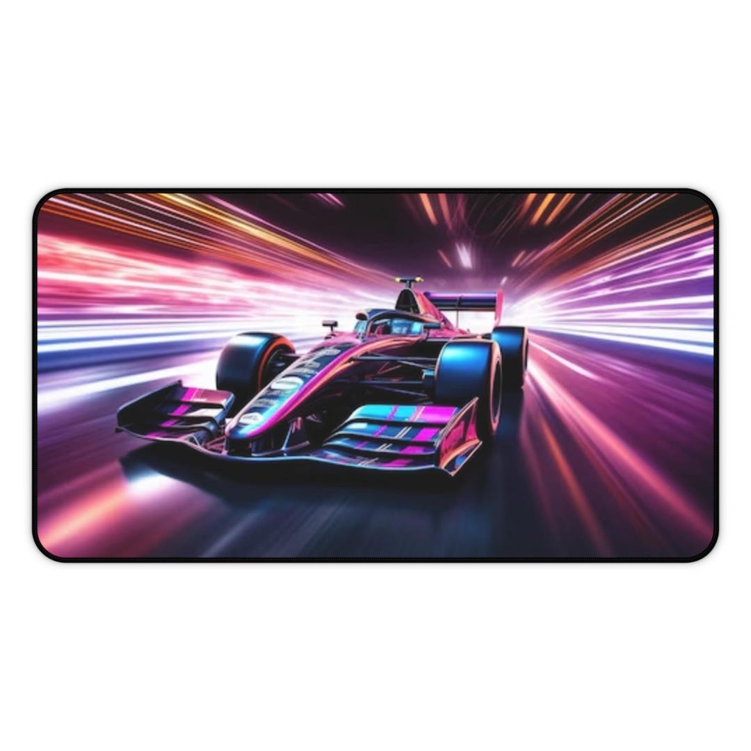 Cool Neon Race Car Formula 1 Desk Mat, Cool Gaming Desk Mat, Colorful ...