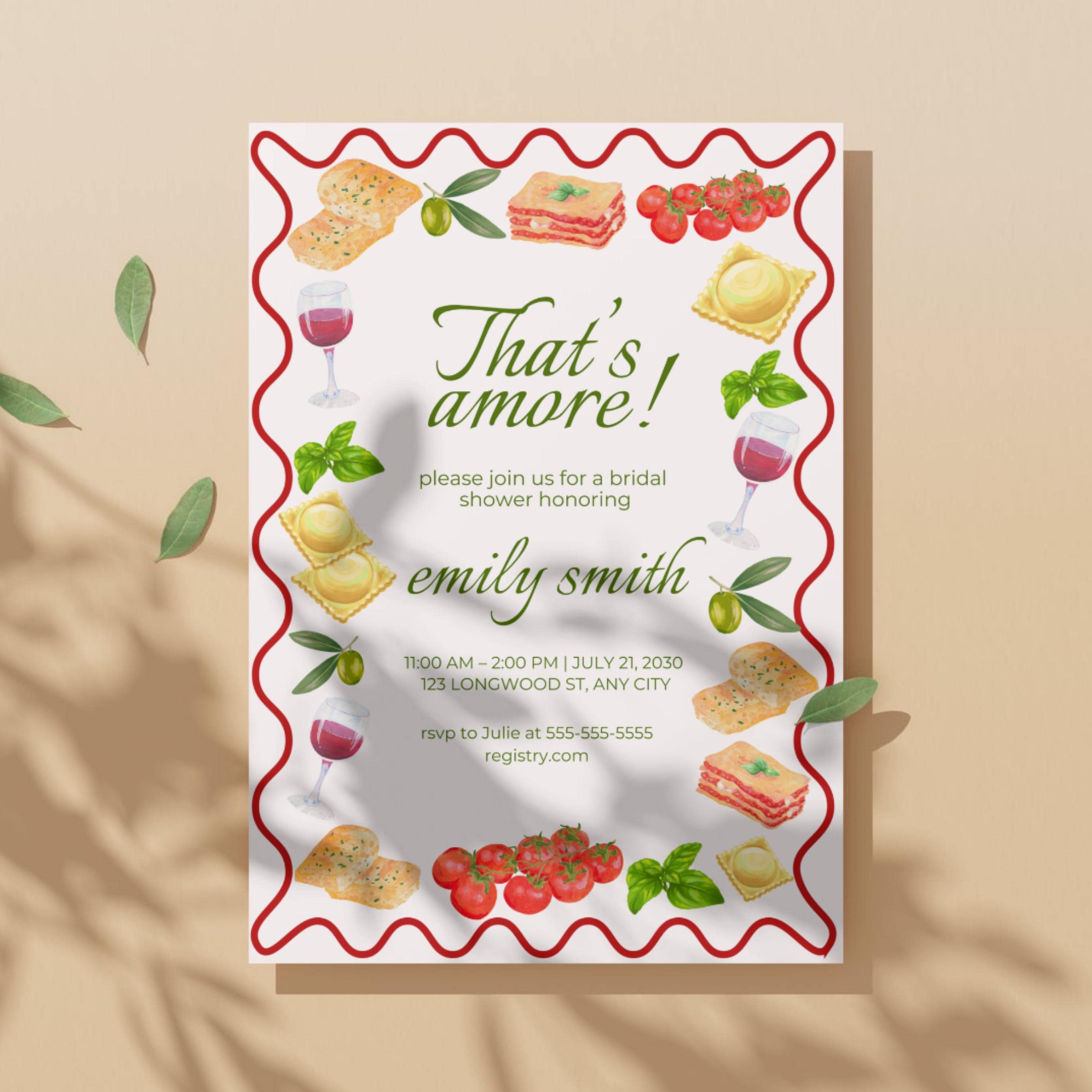 Italian Bridal Shower Invitation Template, That's Amore Theme (5x7 ...