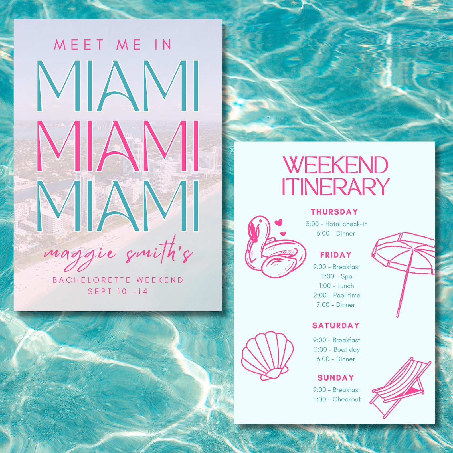 Miami Bachelorette Party Invite, Tropical Itinerary Template (5x7 ...