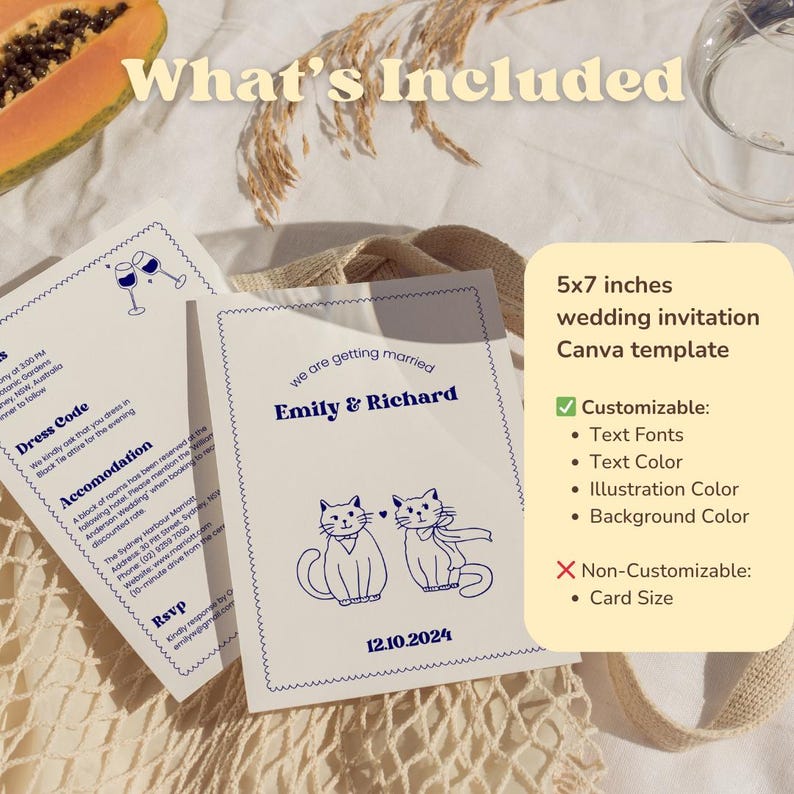 Hand Drawn Cat Lovers Wedding Invitation Template, Whimsical Fun ...