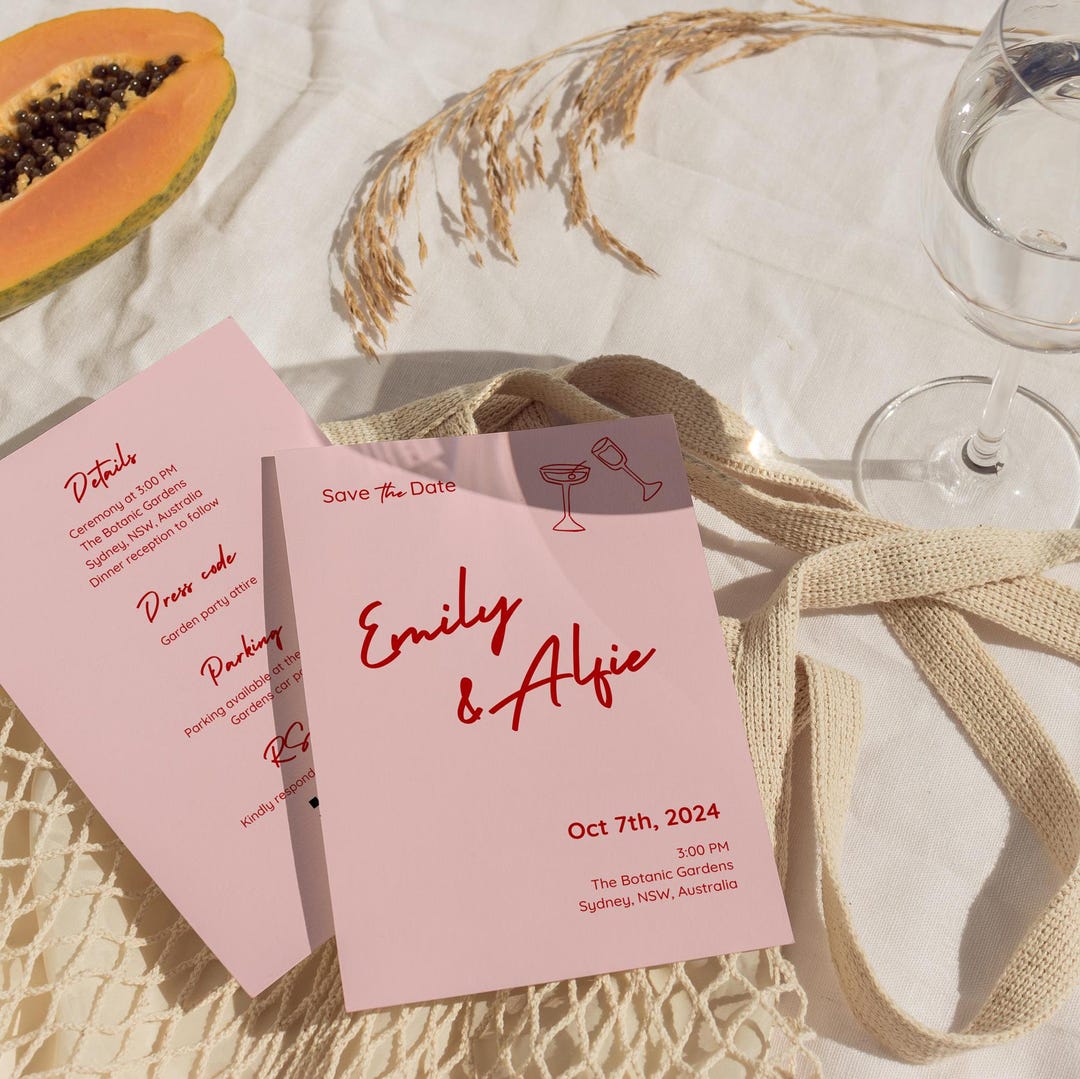 Modern Wine Glass Wedding Invitation Template: Minimalist Printable ...