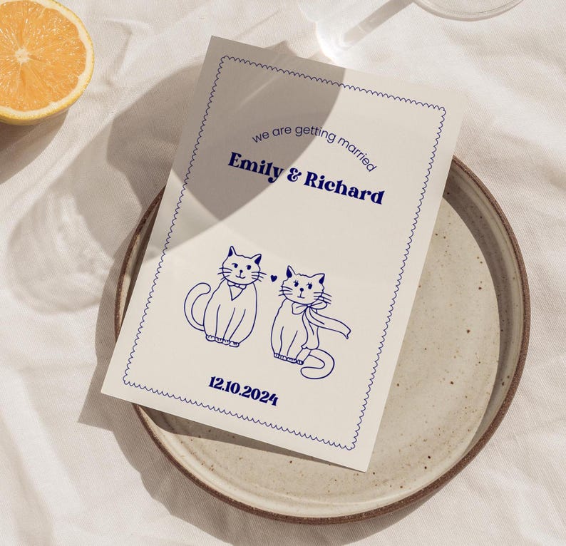 Hand-drawn Cat Wedding Invitation Template: Whimsical Printable (5x7 ...