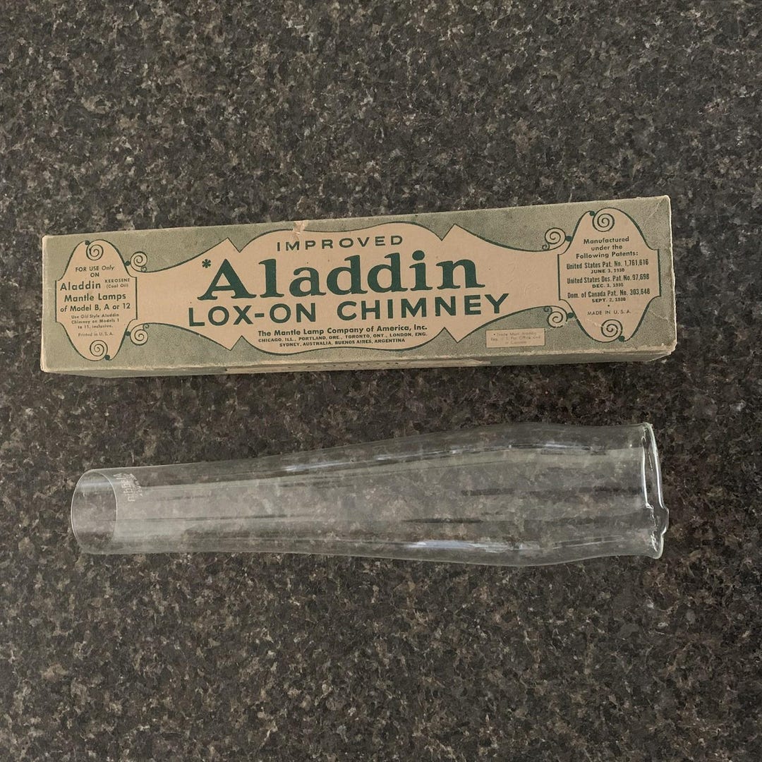 Aladdin Lamp Chimney Lox-on Glass 3-line Logo USA W/ Box Model B A 12 ...