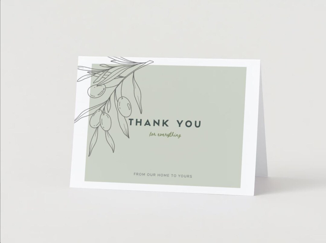 Minimalist Olive Thank You Card Template, Boho Wedding Thank You Card ...