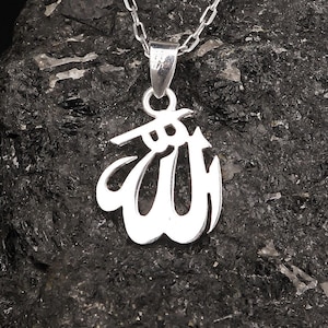 Allah Necklace Sterling Silver, Polished Allah Written Pendant, Unisex ...
