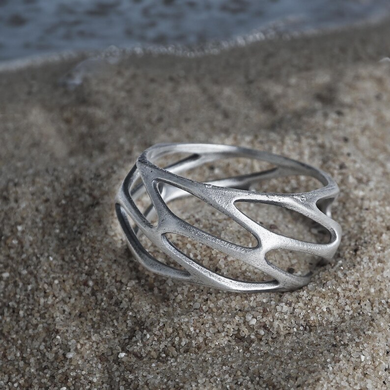 Parametric Ring Sterling Silver, Brutal Ring for Men, Circular Mesh ...