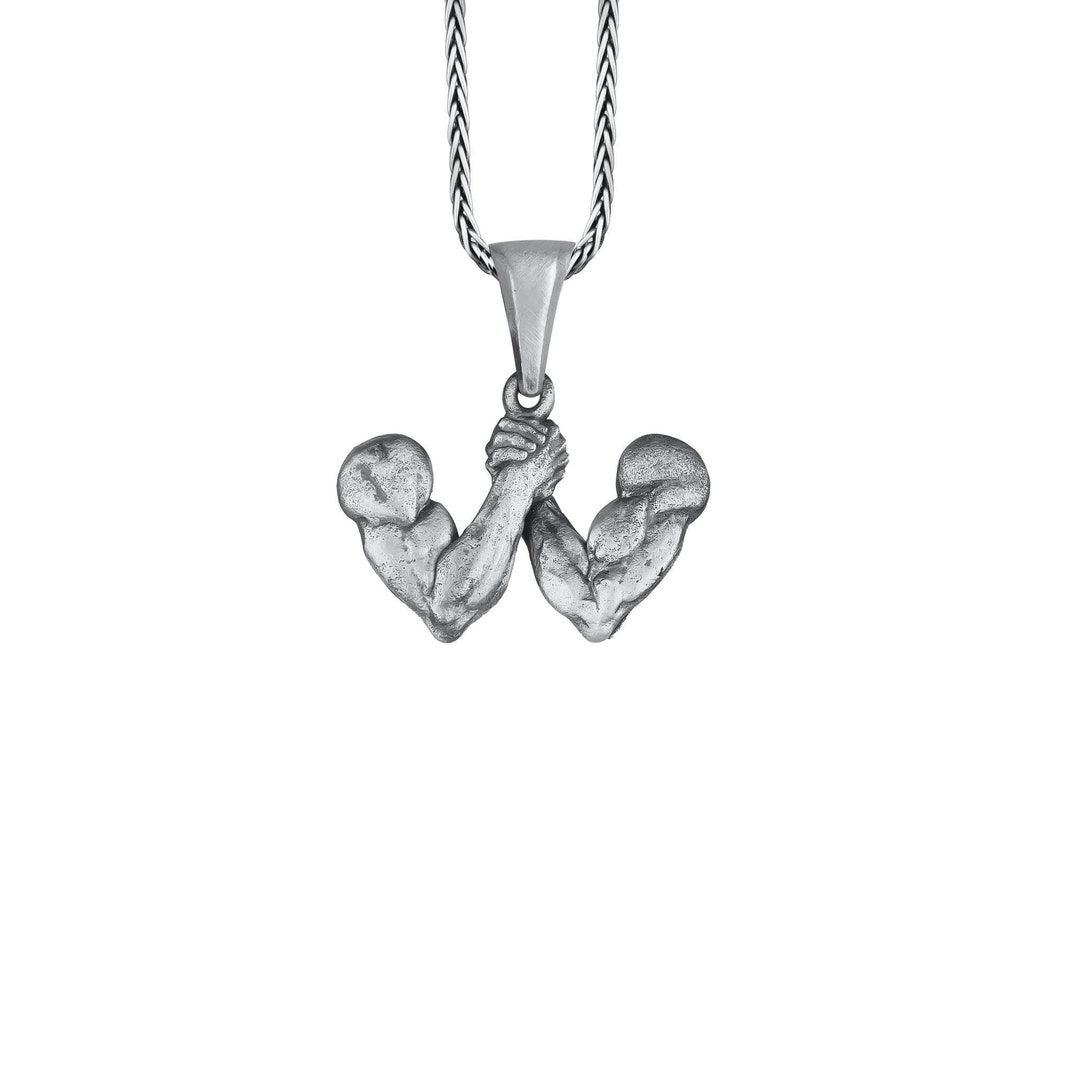 Bodybuilder Necklace Sterling Silver, Armwrestling Pendant for Men ...