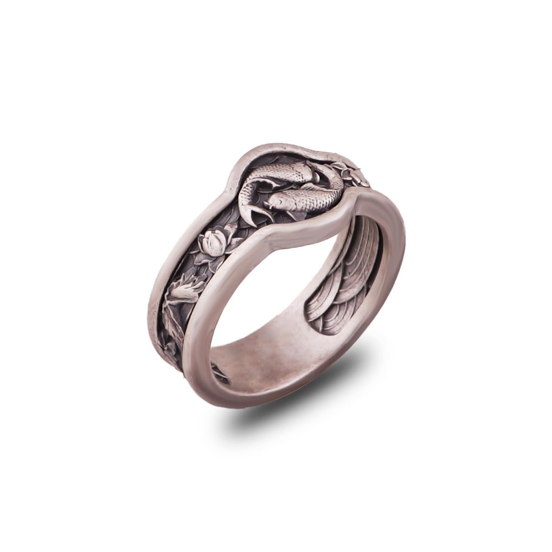 Feng Shui Fishes Ring Sterling Silver, Yin Yang Carp Koi Fishes Rings ...