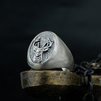Deer Ring | Sterling Silver Stag Ring | Animal Lover Gift | Deer Skull ...