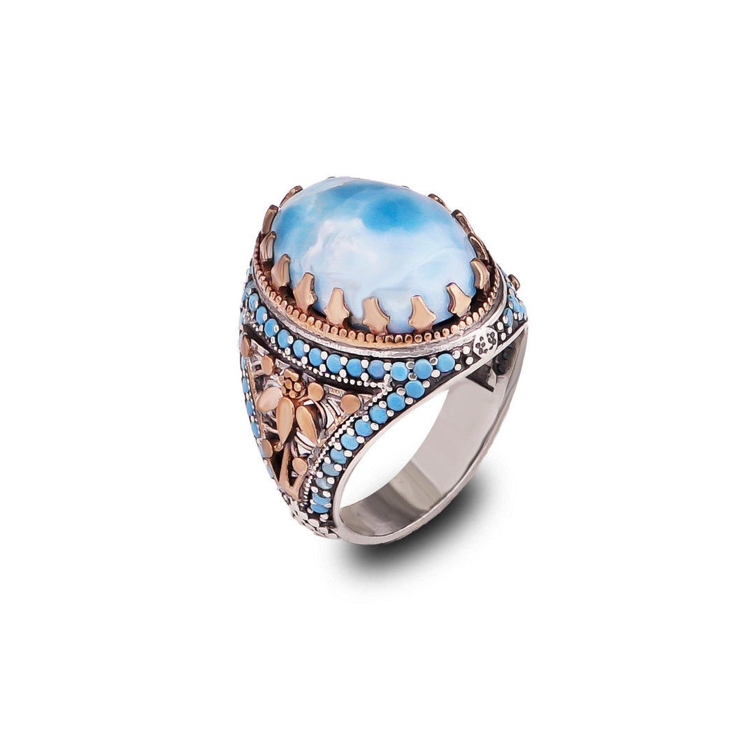 Real Larimar Ring, Larimar Sterling Silver Ring, Handmade Larimar Stone ...