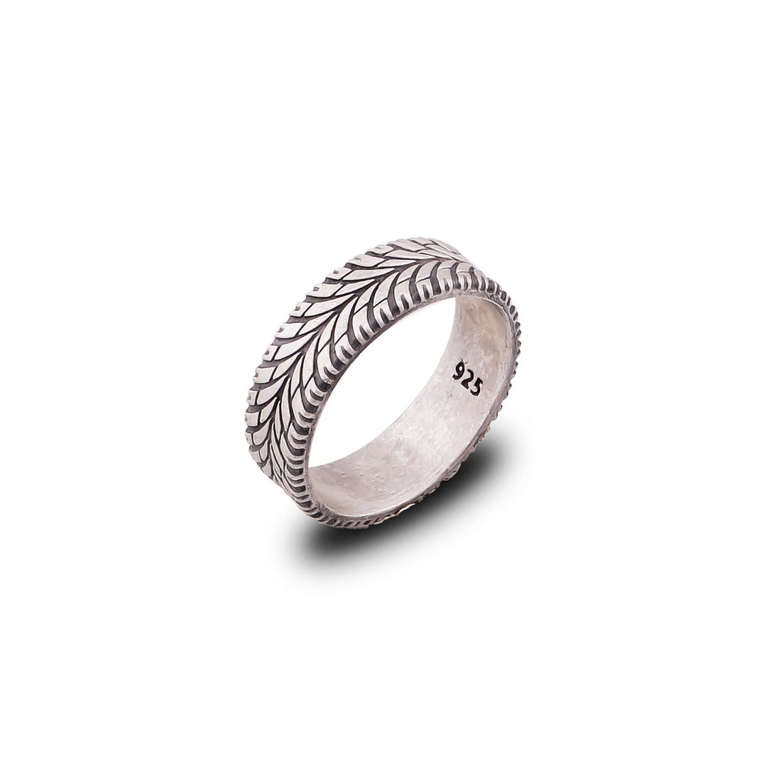 Car Tire Wedding Band Sterling Silver, Car Tire Ring for Men, Unique ...