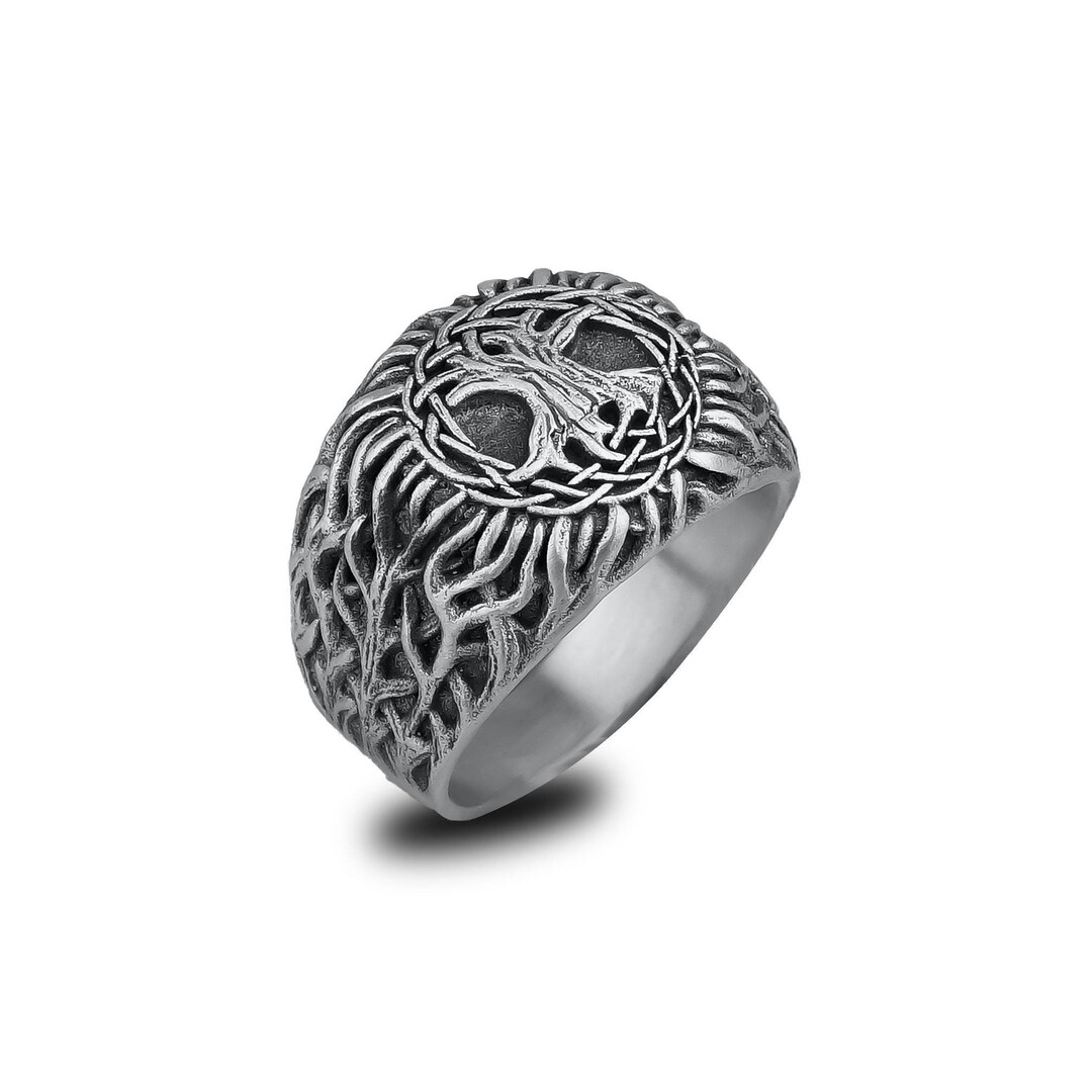 Celtic Yggdrasil Tree Ring, Tree of Life Ring Sterling Silver, Unique ...