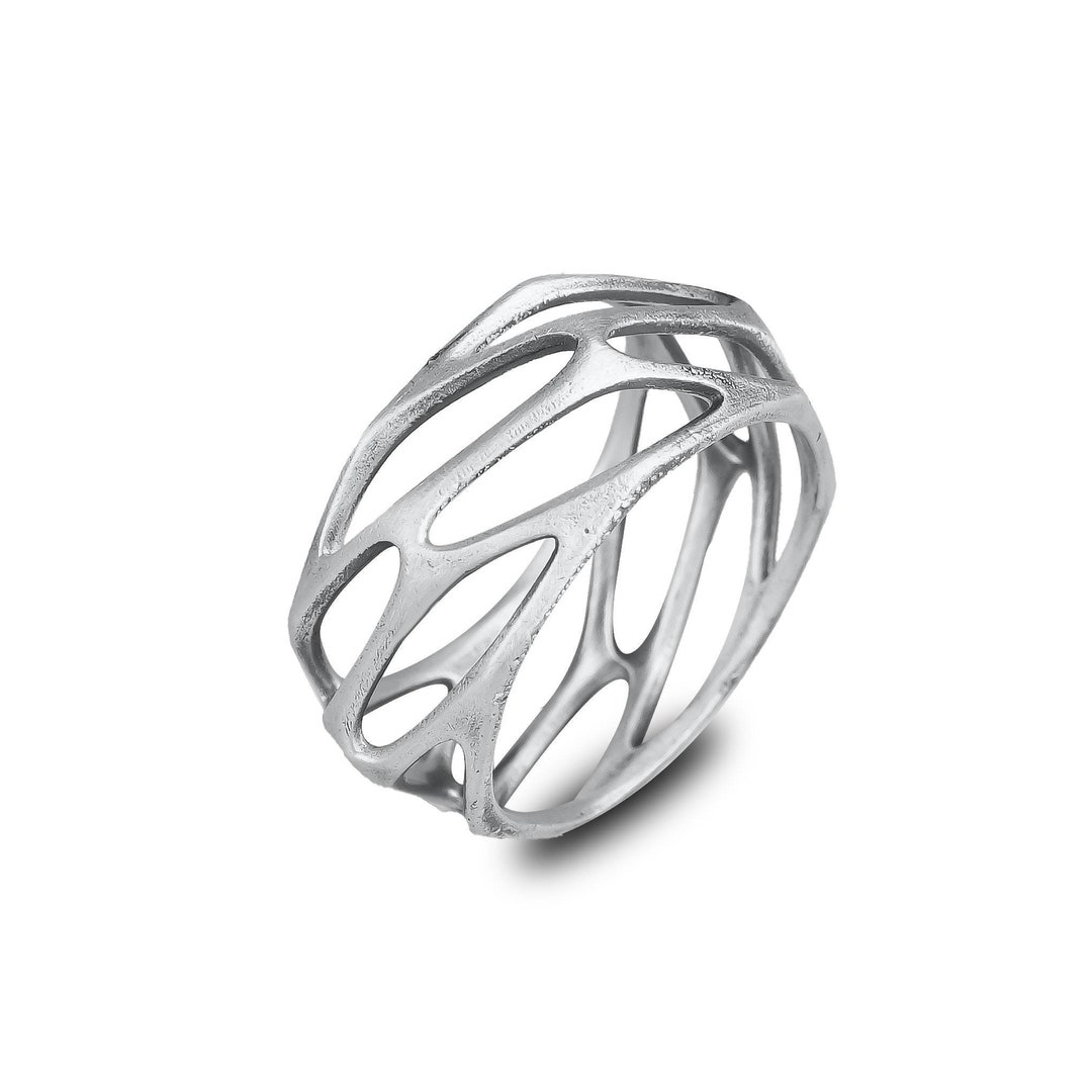 Parametric Ring Sterling Silver, Brutal Ring for Men, Circular Mesh ...