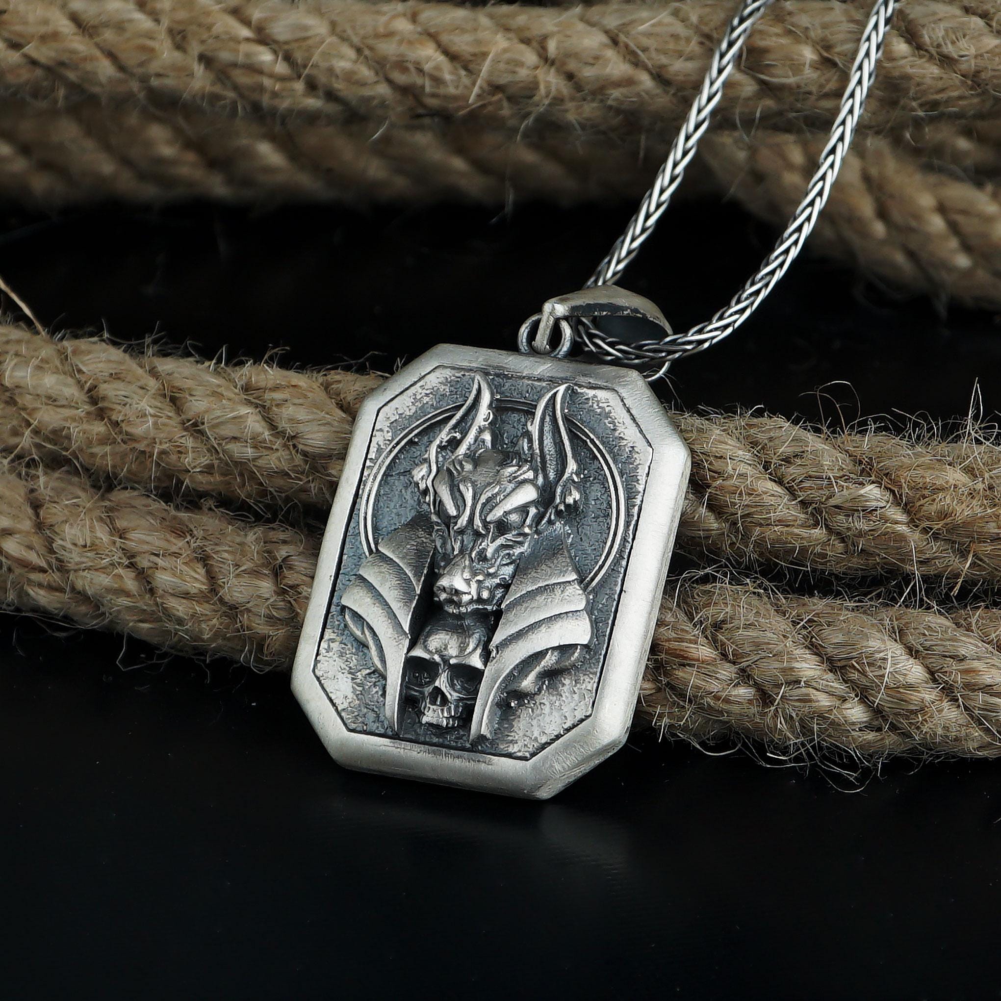 Anubis Necklace Sterling Silver, Large Anubis Pendant Silver 925 ...