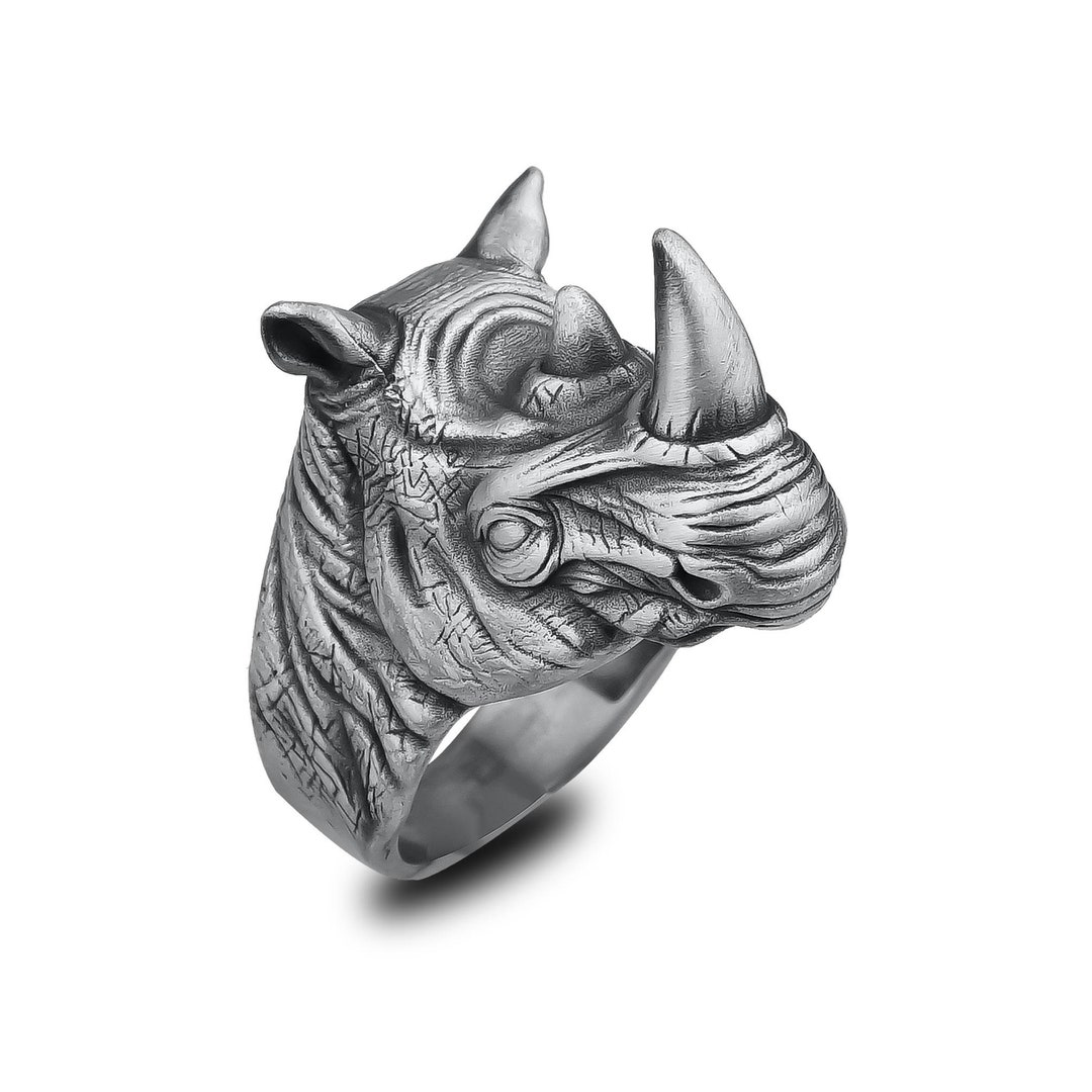 Rhino Ring Sterling Silver, Ultra Realistic Rhinoceros Ring, Handmade ...