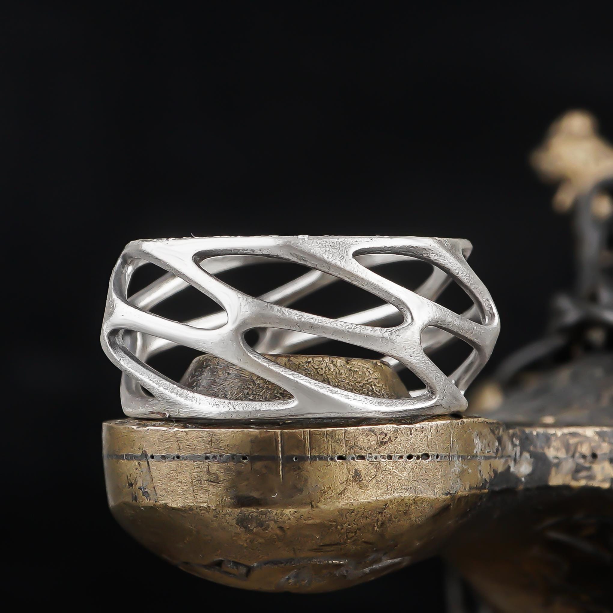 Parametric Ring Sterling Silver, Brutal Ring for Men, Circular Mesh ...