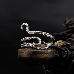 Octopus Tentacles Ring Sterling Silver, Unique Octopus Ring Adjustable ...