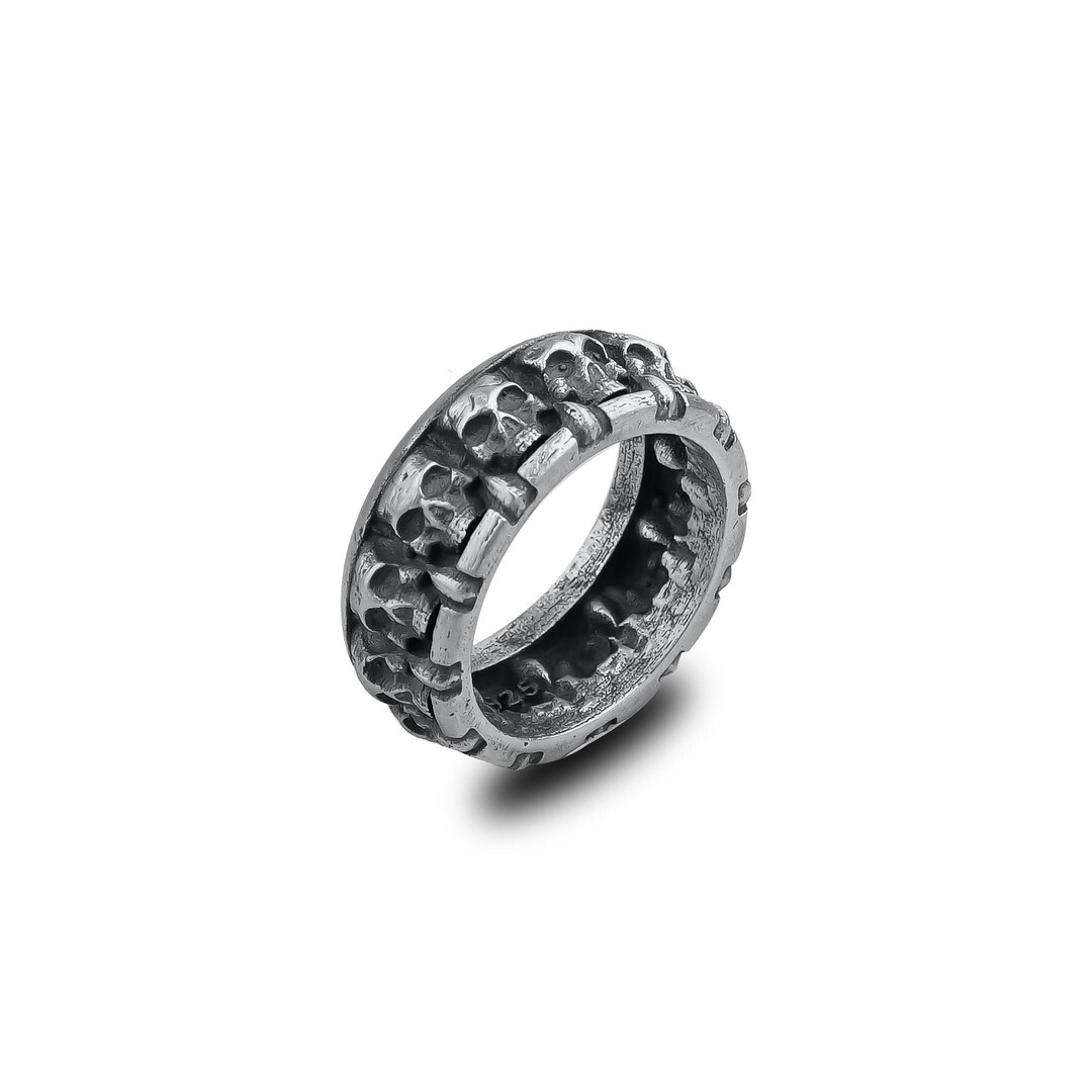 Skull Eternity Band Sterling Silver, Masculine Skull Ring for Men ...