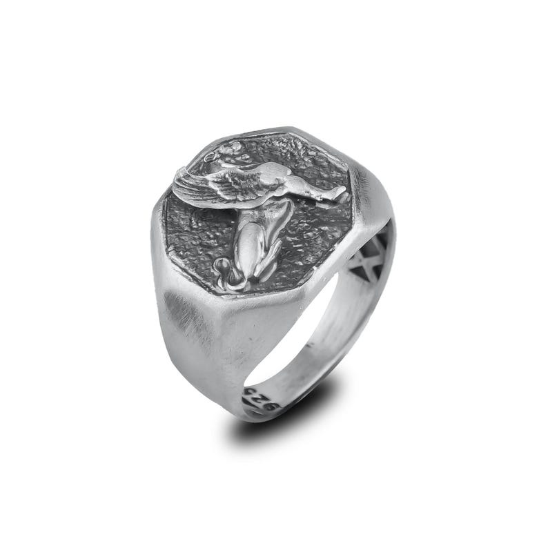 Winged Lion Ring 925 Sterling Silver, Antique Griffin Signet Ring, Mens ...