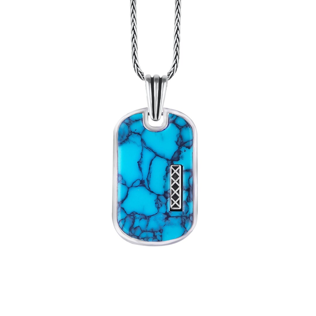 Turquoise Dog Tag Necklace, Military Dog Tag Necklace With Gemstone ...