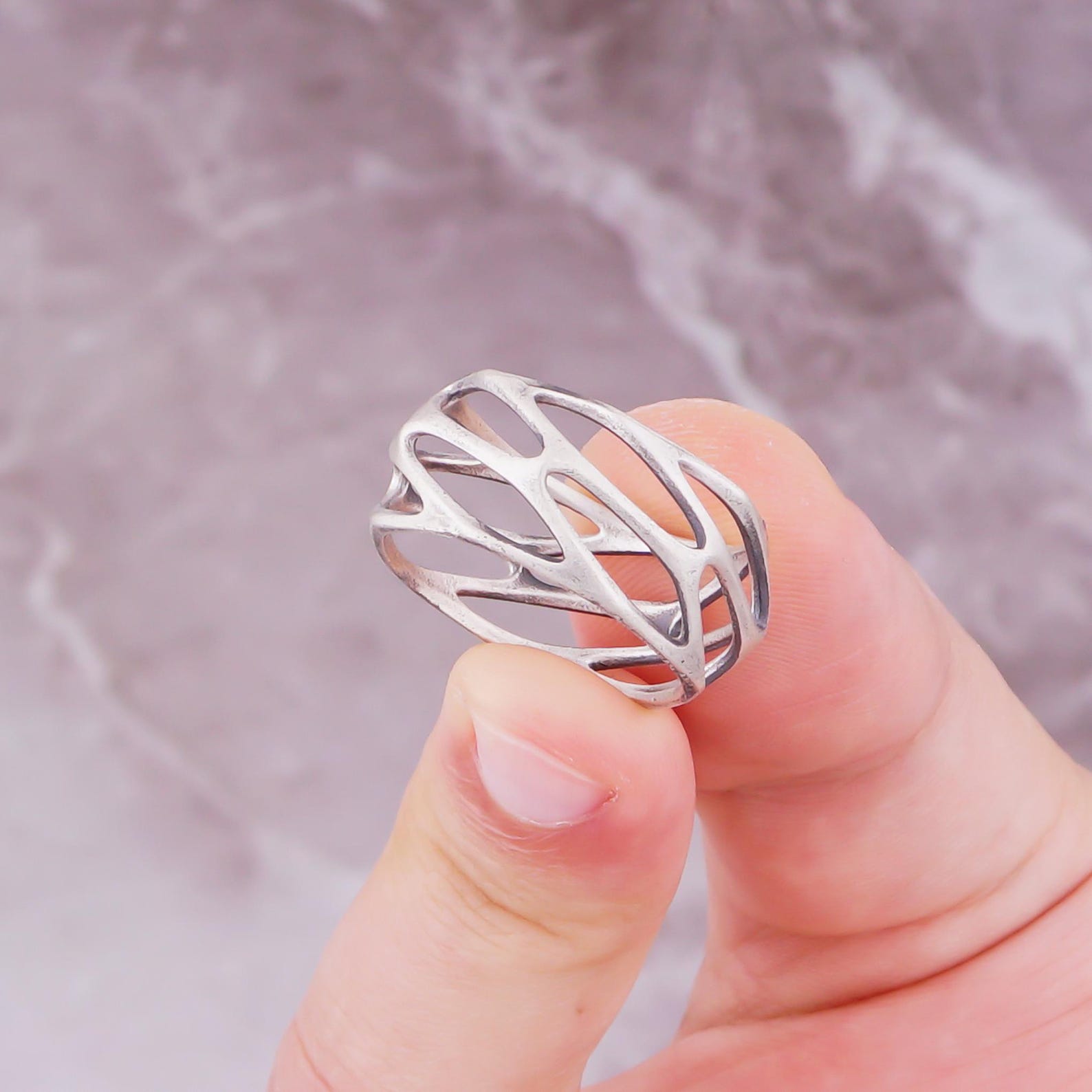 Parametric Ring Sterling Silver, Brutal Ring for Men, Circular Mesh ...