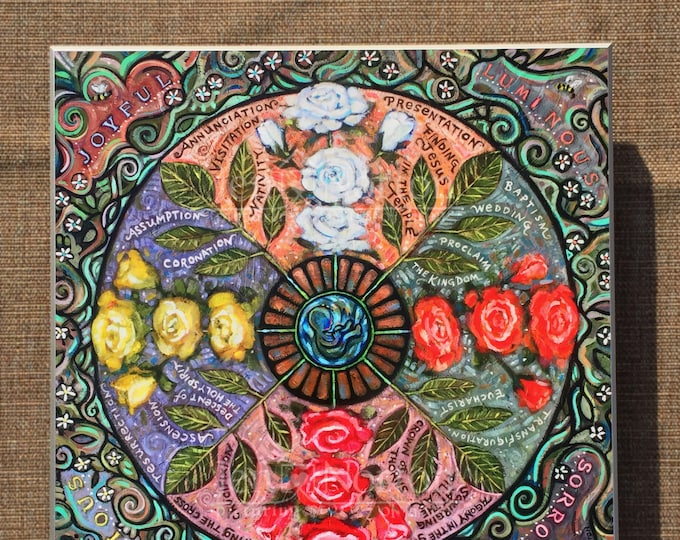 Rosary Mandala Art Plaque, Catholic Art, Rose Garden, Living Waters - Etsy