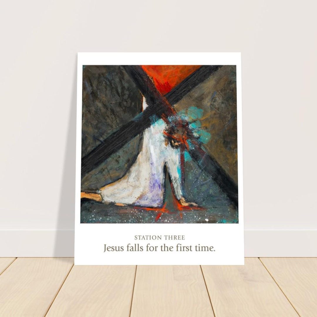 Jesus Falls - Stations of the Cross Poster, Modern Catholic Art, Lenten ...