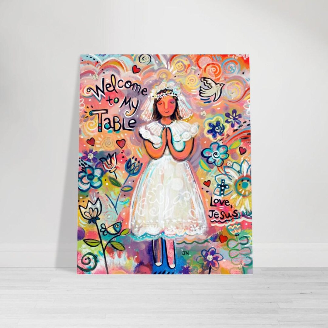 First Communion Catholic Girl Poster, Blessed Sacrament, Gift for First ...