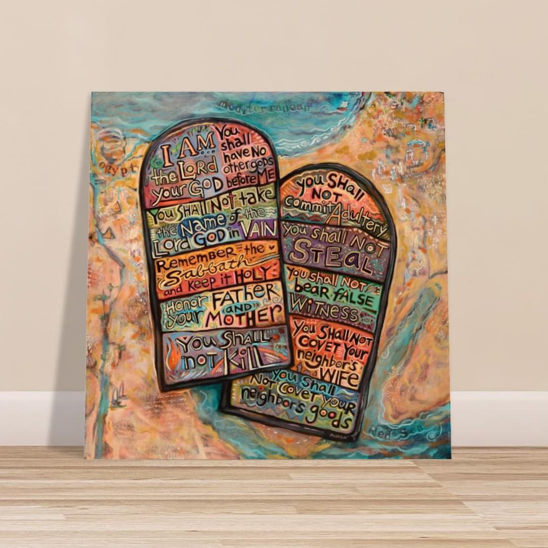 Ten Commandments Colorful Painted Word Poster, Gift for First ...