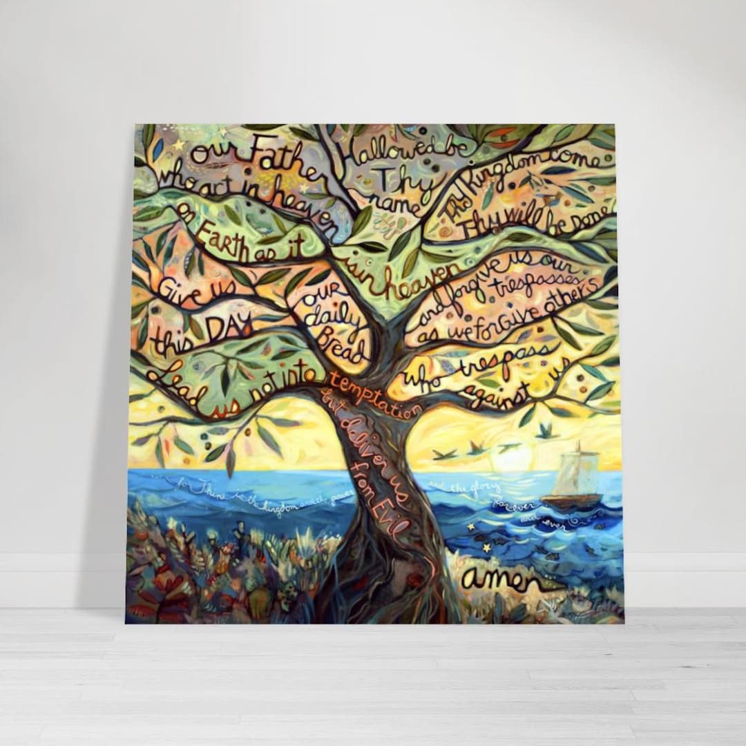 Our Father (the Lord's Prayer) Painted Prayer in Olive Tree, Colorful ...