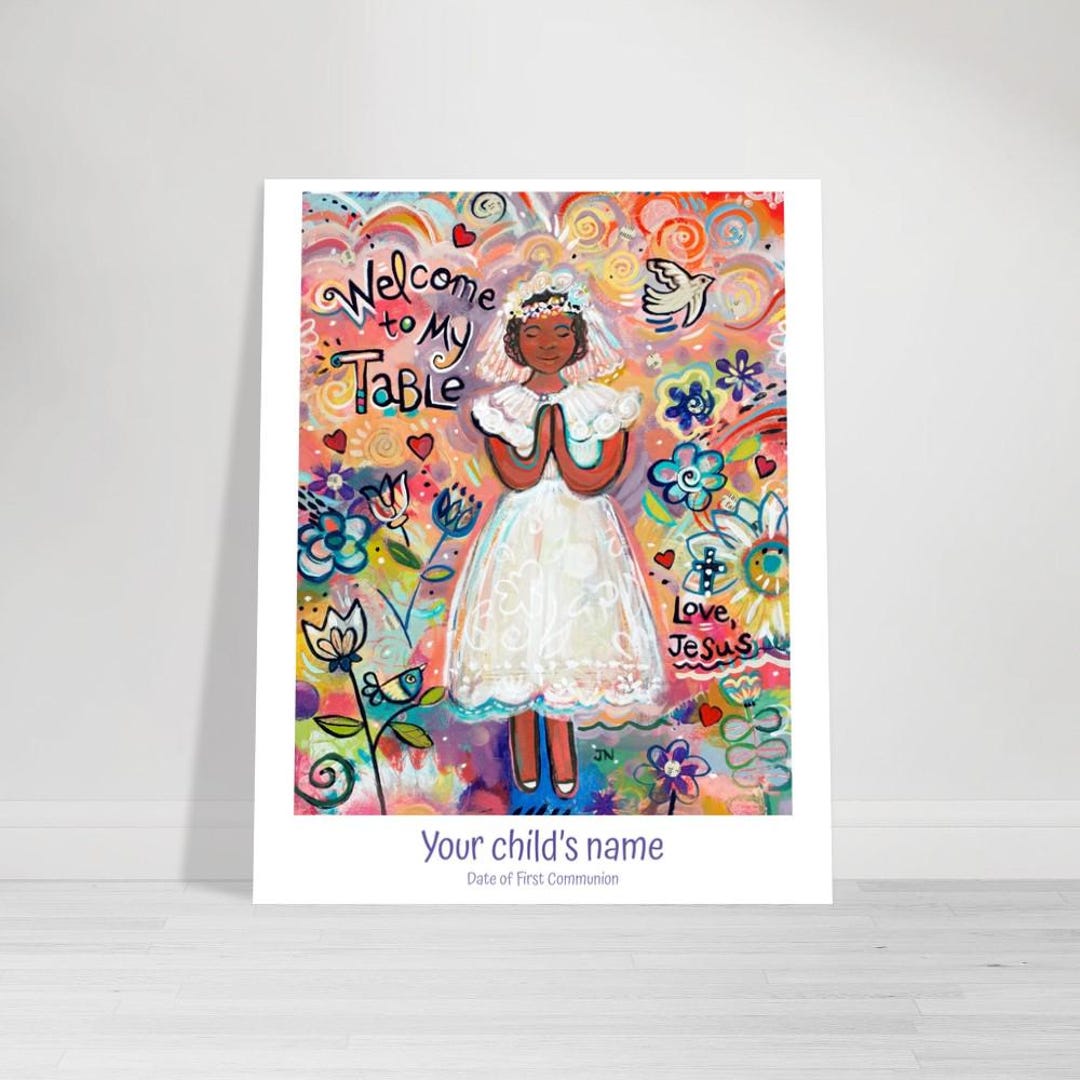 First Communion Custom Name Poster, Blessed Sacrament, Gift for Black ...