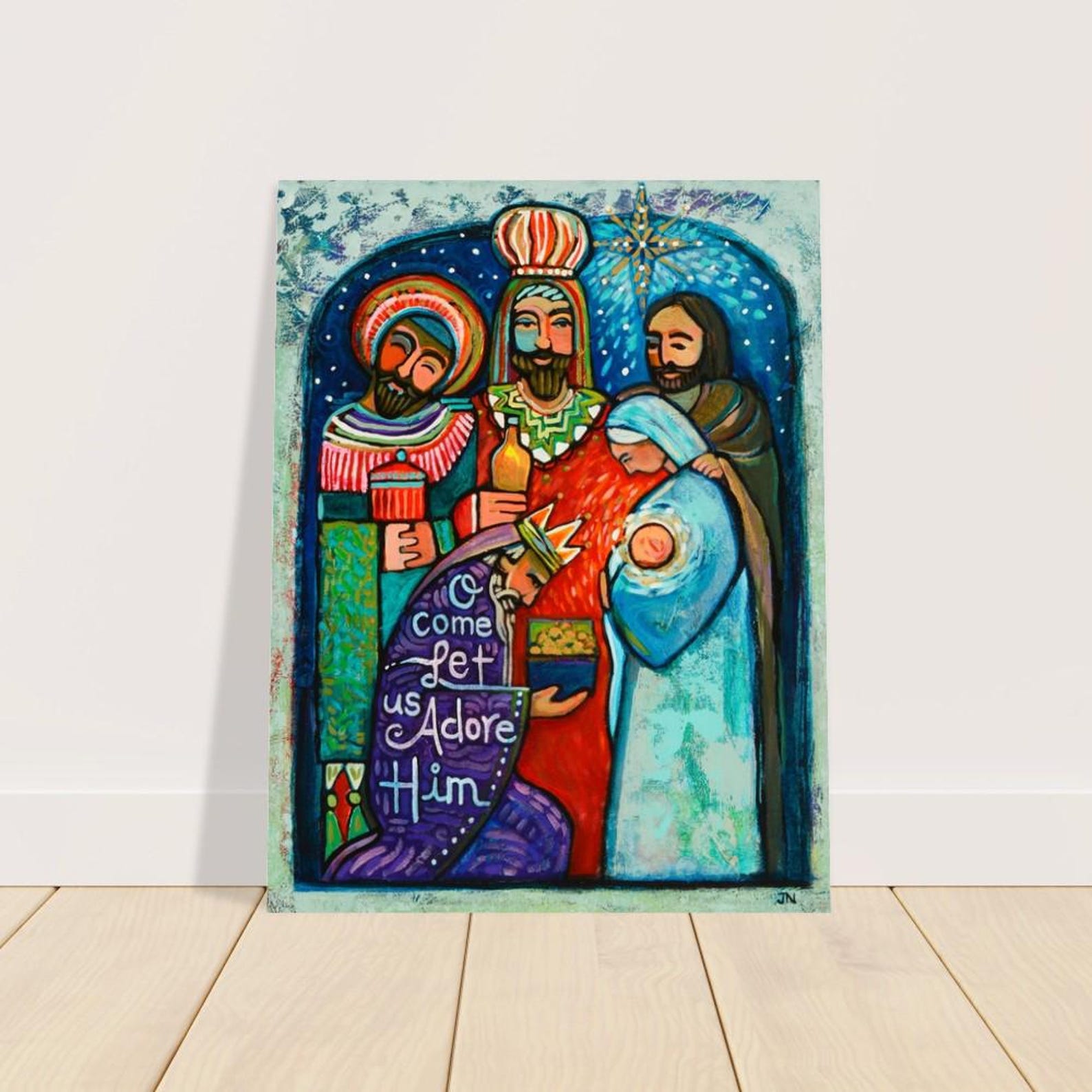 Three Kings Christmas Poster, Holy Family Art Print, O Come Let Us ...