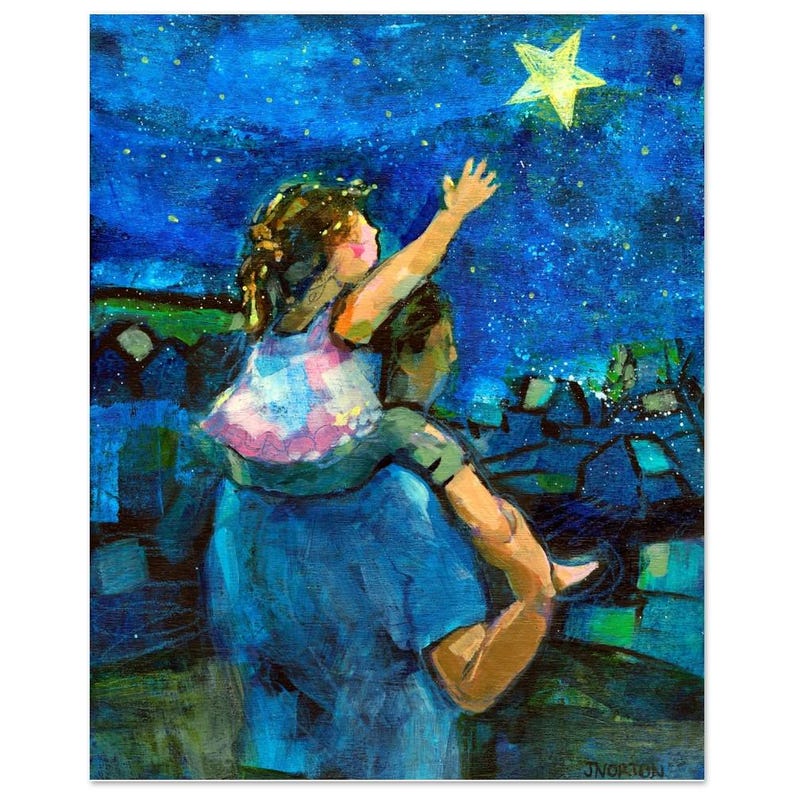 Father and Daughter "reach for the Stars" Poster, Starry Night, Gift ...