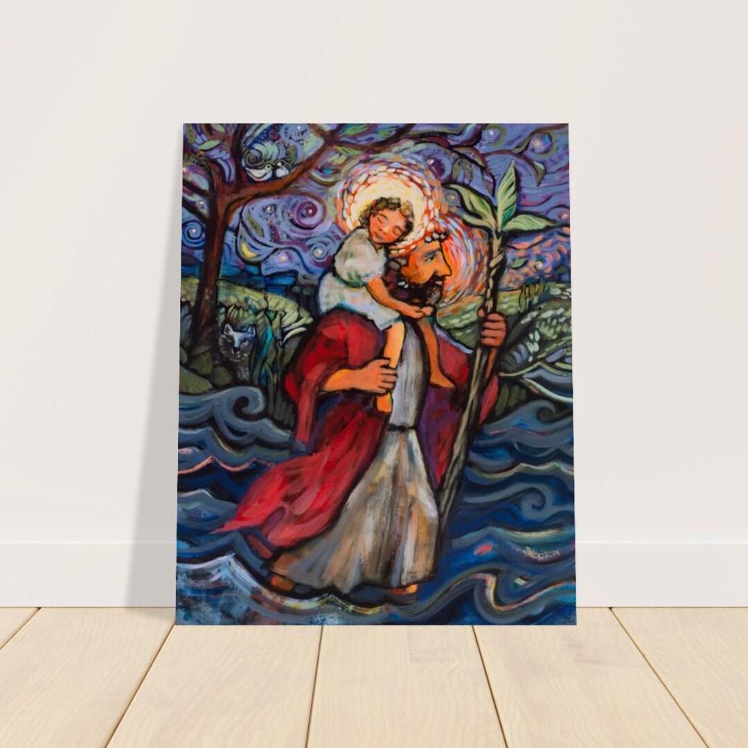 Saint Christopher Poster, Catholic Folk Art Painting, Patron Saint of ...