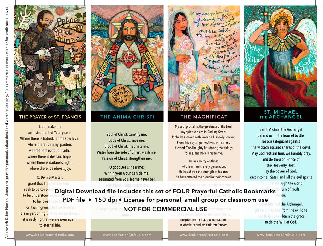 Set of 4 Catholic Bookmarks, Printable Digital File, St Francis ...