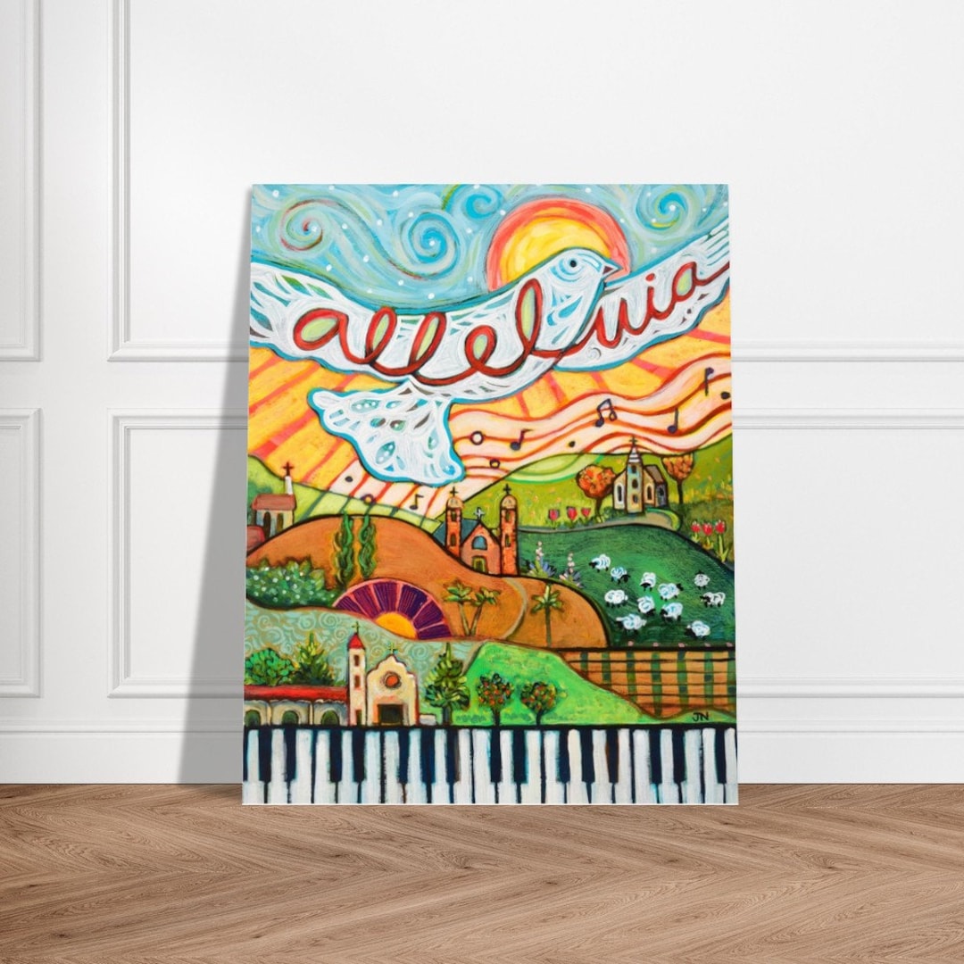 Sing Alleluia! Musical Landscape Poster With Piano, Guitar, Churches ...