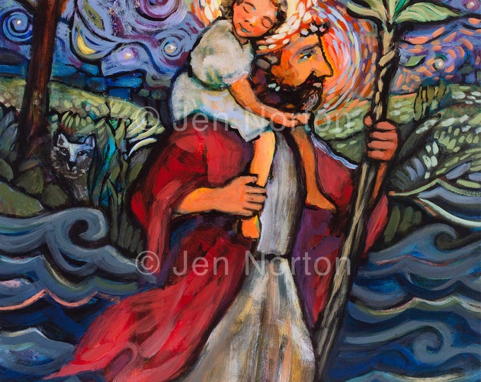 Saint Christopher Art Print Catholic Folk Art Painting - Etsy