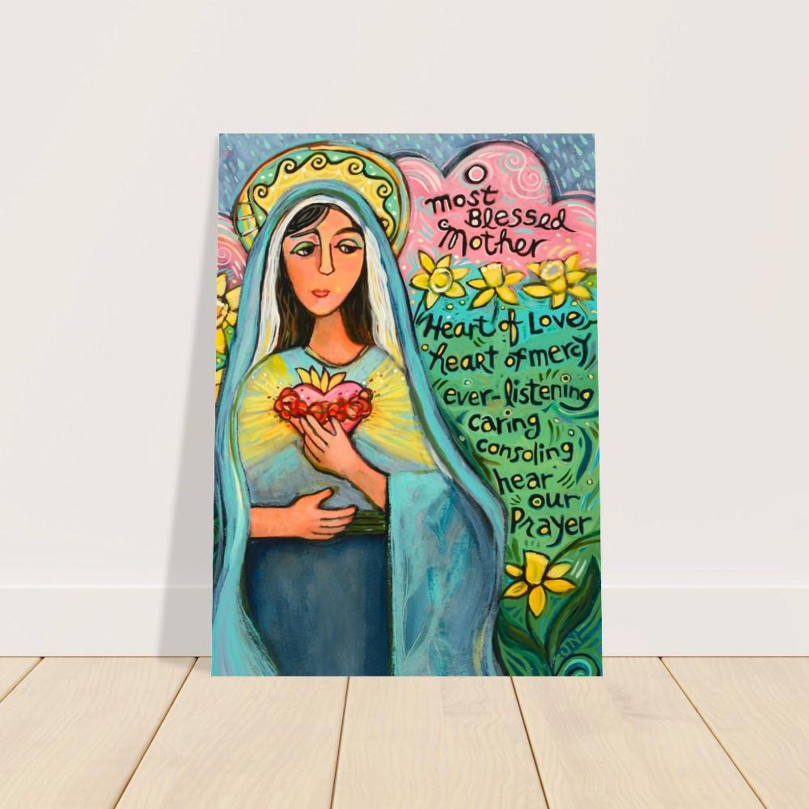 Immaculate Heart of Mary Catholic Poster, Painted Prayer, Most Blessed ...