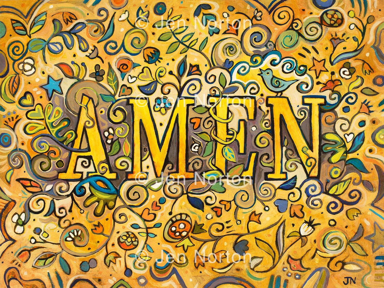 Amen Floral and Word Decorative Wall Art Print Painted - Etsy