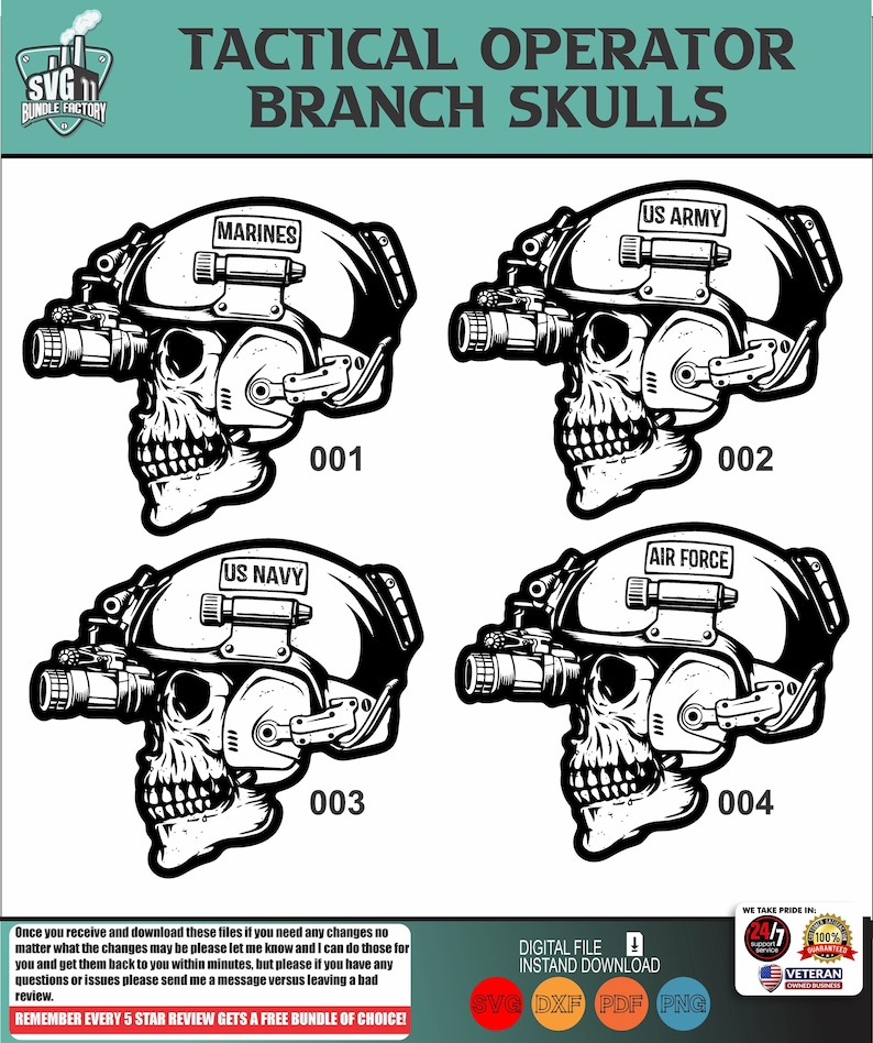 Tactical Operator Skull SVG Bundle, Military Veteran Design (svg, Png ...