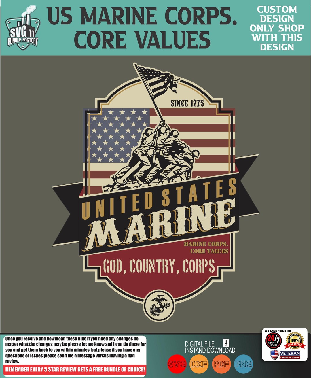 Marine Core Values Custom Design ,globe and Anchor, Veteran 250th ...