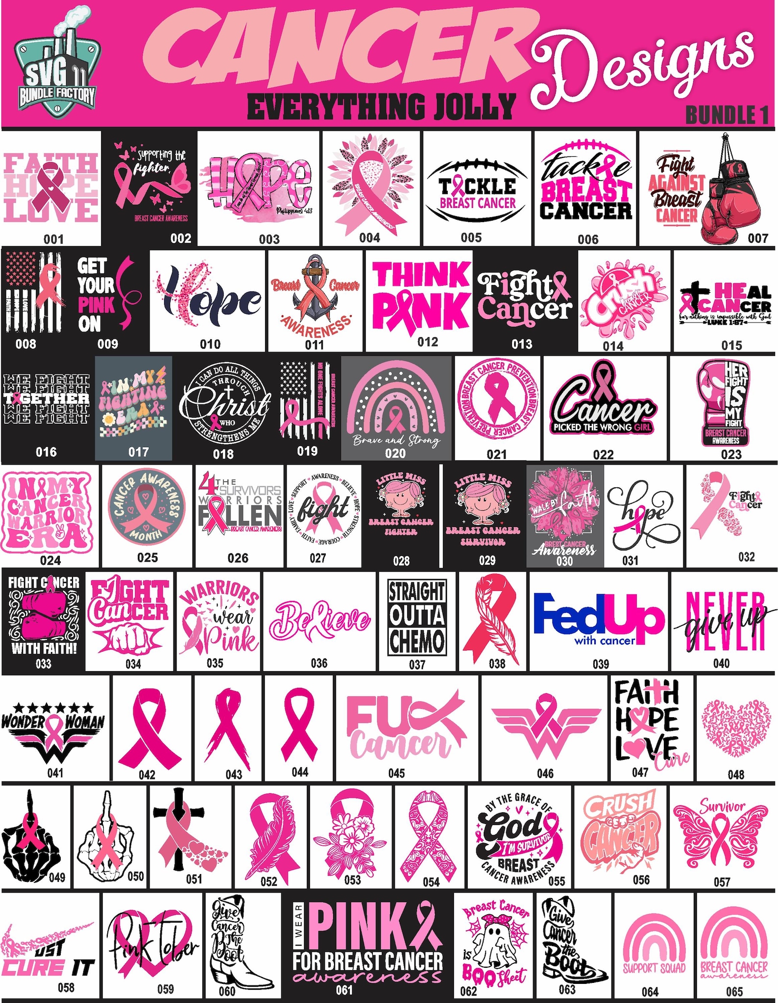 65 Cancer Bundle 1 Designs, Svg, Cricut, Fighter, Survivor, Stronger ...