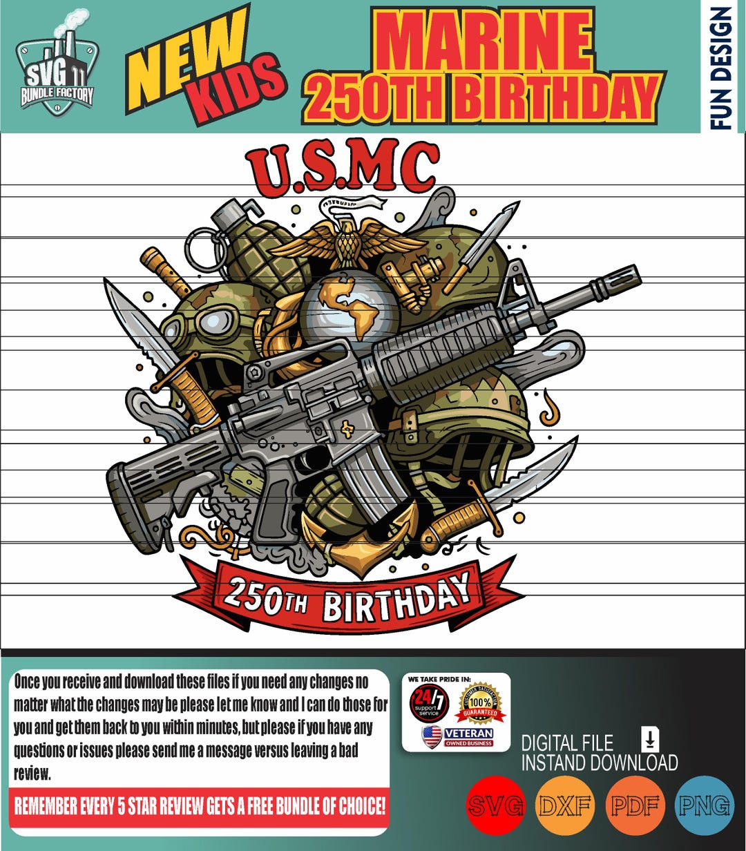 Marine 250th Anniversary Kids Design (svg, Png, Pdf, Dxf) - Etsy