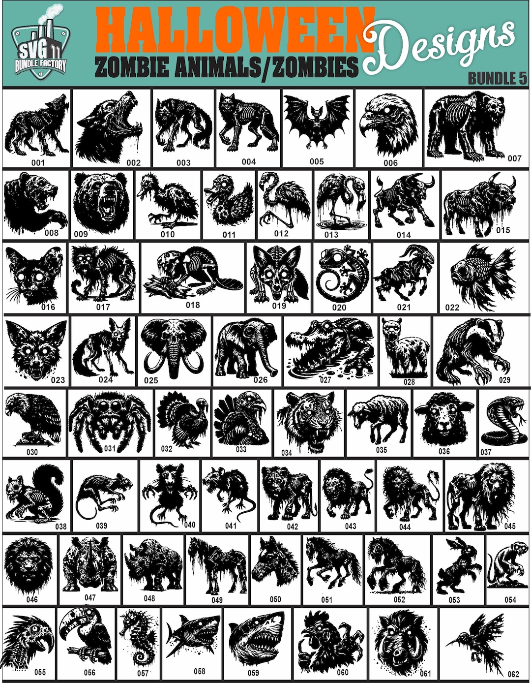 62 Custom Zombie Animal Halloween MEGA Bundle 5 Zombies, Animals ...