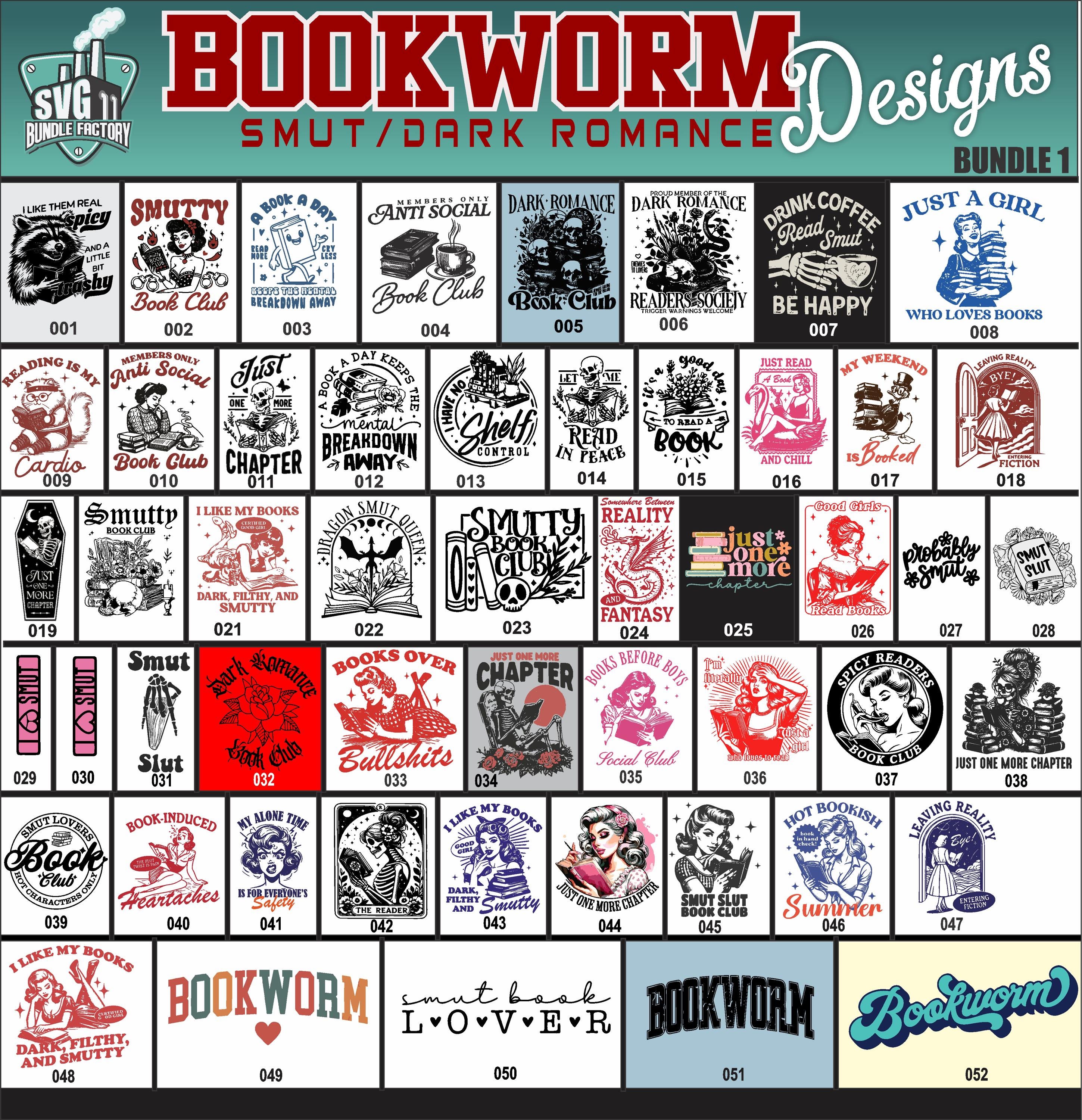 52 Amazing Bookworm/smut/dark Romance Designs, Svg, Cricut, - Etsy