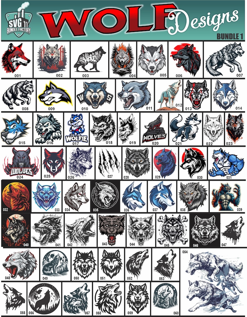 60 Wolf Mascot Designs Bundle, SVG, Cricut - Etsy