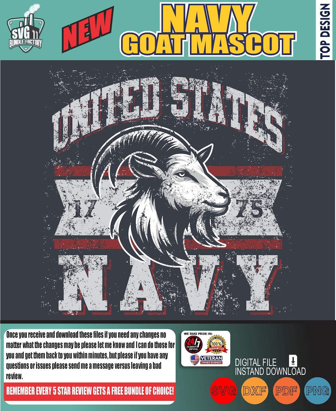 US Navy Goat Mascot Custom Design,hooyah, Sailor, Veteran, 1775 Svg ...