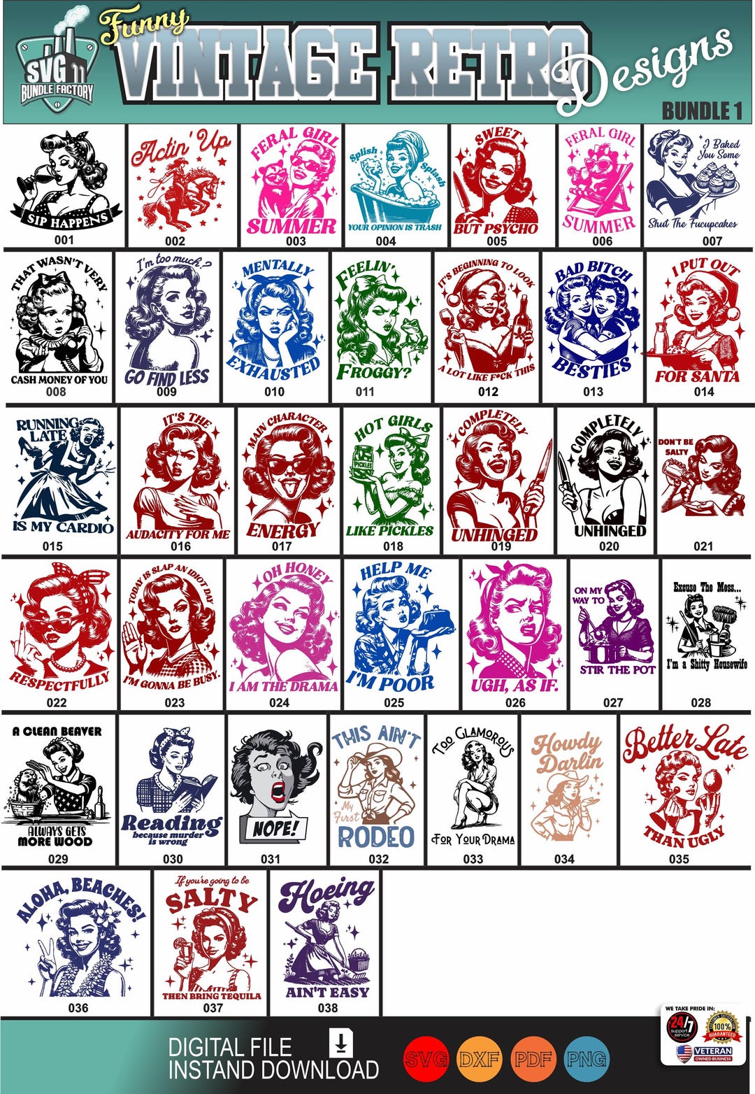 38 Popular Funny Retro Vintage Designs, SVG, Dxf, Png and Pdf Trendy ...