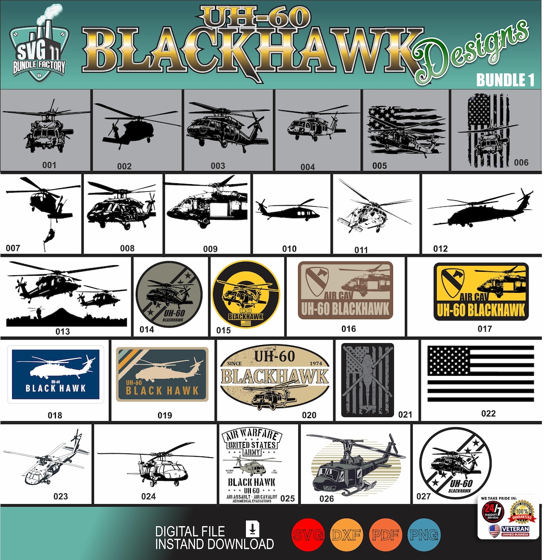 UH-60 Black Hawk Designs Bundle, Army Aviation (SVG, Cricut ...